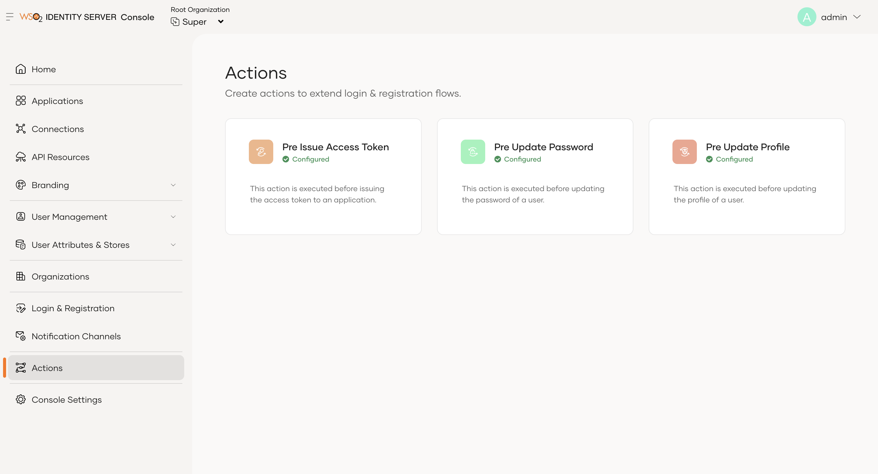 Setting up an action - WSO2 Identity Server
